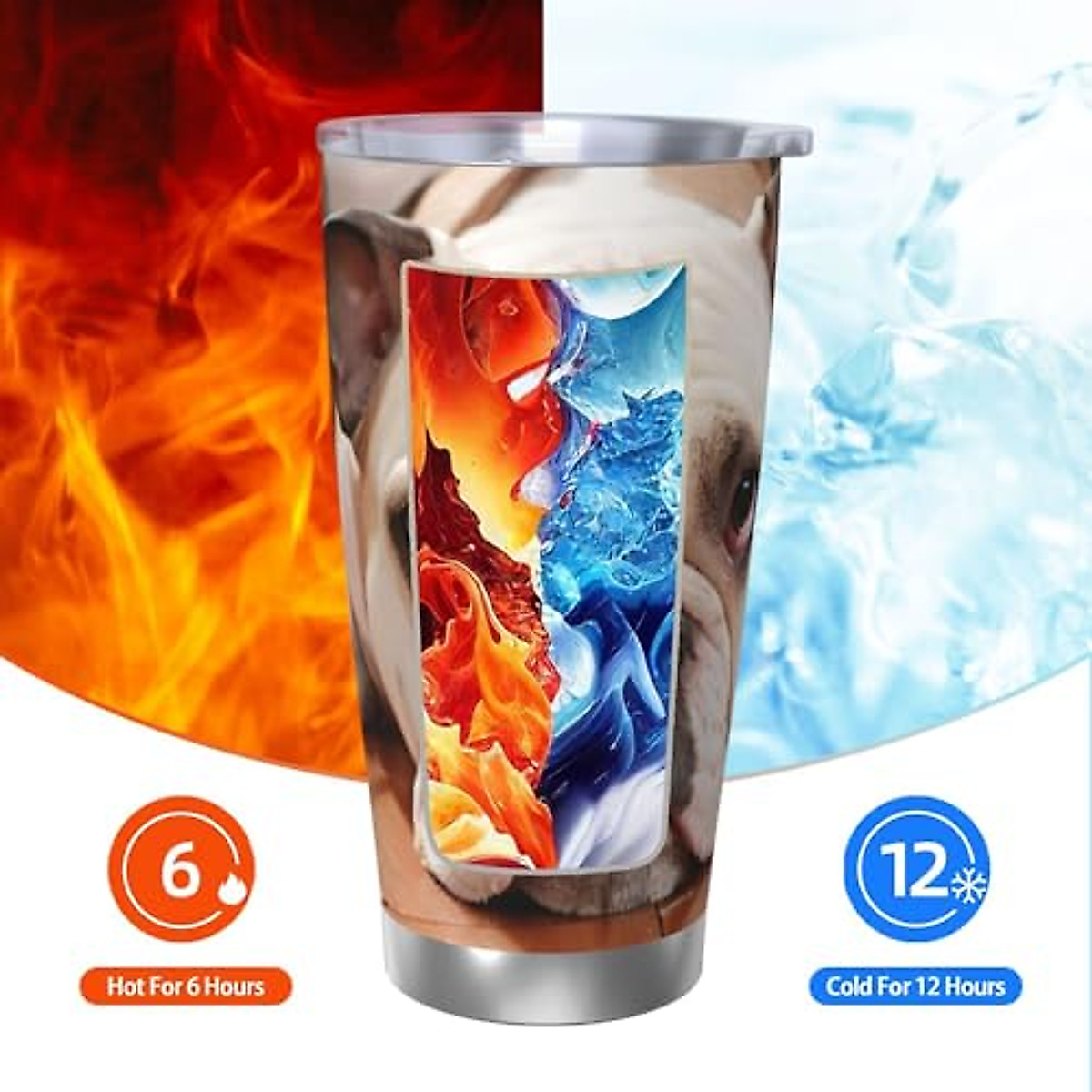 NHJKLWQSZ Lazy Dog Puppy 20oz Stainless Steel Tumbler With Lid And Straw, Double Wall Vacuum Insulated Coffee Mug Travel Cups Leak-Proof Lid For Hot And Cold Drinks, Metal Straws And Brush