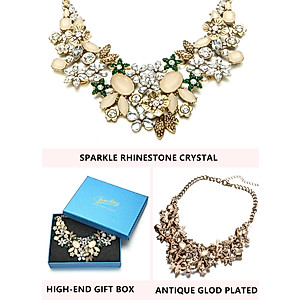 Womens Statement Necklaces Flower Chunky Necklace Floral Bib Necklaces Antique Gold