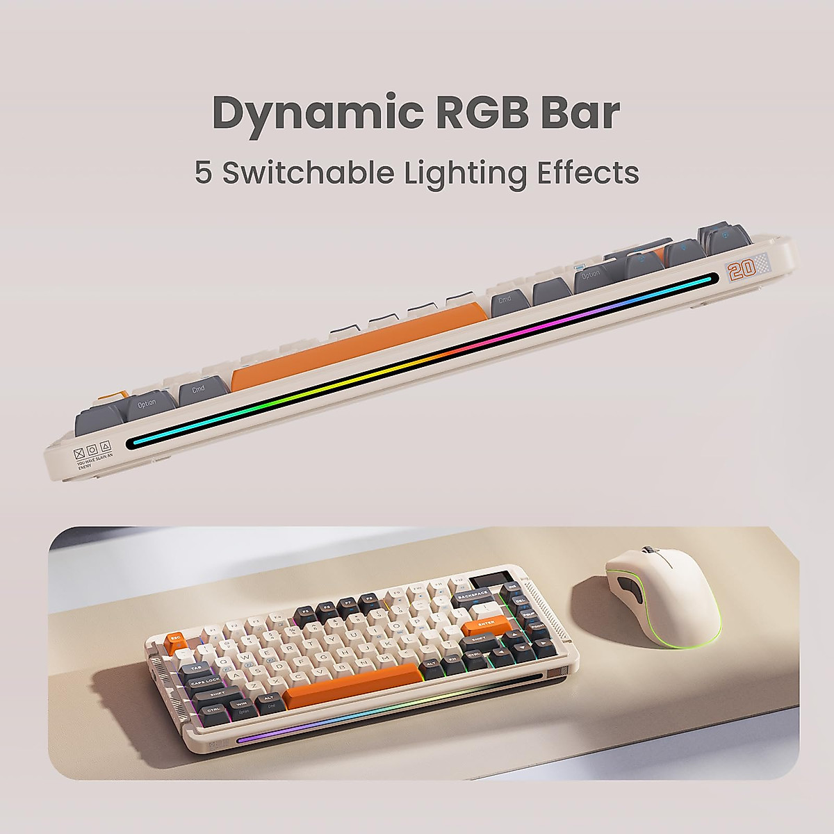 ROYALAXE L75 Wireless Mechanical Keyboard, Hot-swappable Wired/Bluetooth 5.0/2.4G Wireless Keyboard with RGB Backlit for Windows & Mac, PBT Keycaps, Gateron Yellow Switch Pro, Pebble White