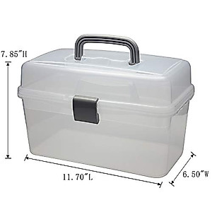 BangQiao Multipurpsoe Plastic Art Craft Storage Container Box Case with Handle and Removable Tray, Clear&Gray