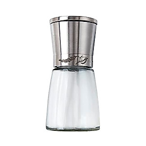 Manual Pepper and Salt Grinder (Spice Mill) with Adjustable Ceramic Blades. Glass body with stainless steel. Easy to fill, use and clean, 6oz.