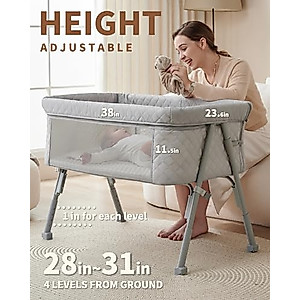 AirClub Bassinet Bedside Sleeper, Baby Bed Crib for Newborn, Bedside Crib Sleeper with 4 Auto-Lock & Adjustable Height, Breathable Mesh&Mattress