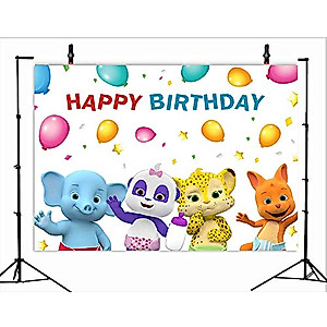 Cartoon Confetti Balloon Baby Animals Photography Backdrop for Baby Children First Birthday Party Decorations Word Party Photo Background Photo Booth Cake Table Supply Vinyl 5x3ft Banner