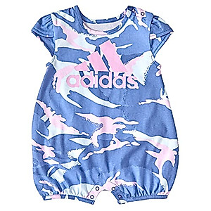 adidas baby girls Shortie Prnt Rompers, Crew Blue, 12-18 Months US