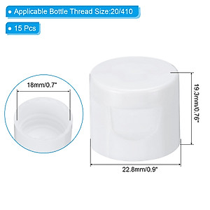 PATIKIL 20/410 Replacement Flip Caps, 15Pcs Inner Dia 0.8" Plastic Reusable Non-Spill Bottle Lid for Paint Dispensing Squeeze Shampoo Drinking Bottles, White