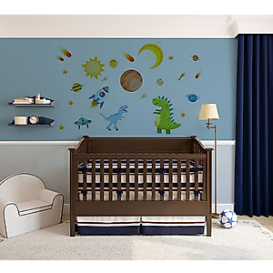 Dinosaur Outer Space Wall Decals, Dino Rocket Spaceship Decor Animal Planet Solar System Wall Sticker for Kid’s Bedroom Nursery Playroom Classroom Wall Decor