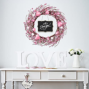 Artflower Pink Pip Berry Wreath Heart Shaped Artificial Decoration Rustic Twig Fake Garland Handmade Festival Gifts for Valentine's Day Wedding Garden Door Wall Hanging Home Indoor Office Decor