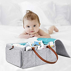 REHOC Diaper Organizer Baby Nursery Storage Basket with Zipper Lid and Leather Handle Baby Changing Bag