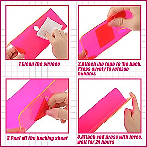 Floating Wall Shelves 9 Inch Acrylic Small Wall Shelf Hanging Shelves Adhesive Shelf Screwless Display Shelf with Cable Clips and Stickers for Bathroom, Bedroom, Office (Fluorescent Pink, 4 Pcs)