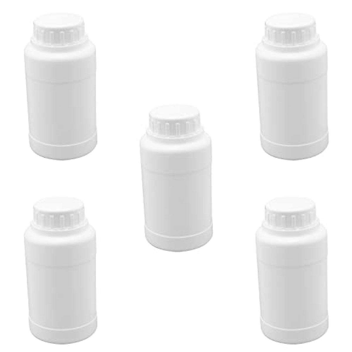 Othmro 5Pcs 8.45oz/250ml Plastic Bottles, Lab Cylindrical Chemical Reagent Bottle, Wide Mouth Laboratory Reagent Polyethylene Bottle, Sample Sealing Liquid Storage Container for Food Store White