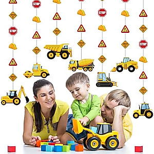 Faccito 8 Packs Construction Party Banner Decorations Traffic Zone Birthday Paper Garland Construction Birthday Paper Hanging Cutouts for Kids Boy Construction Theme Dump Truck Birthday Party Supplies
