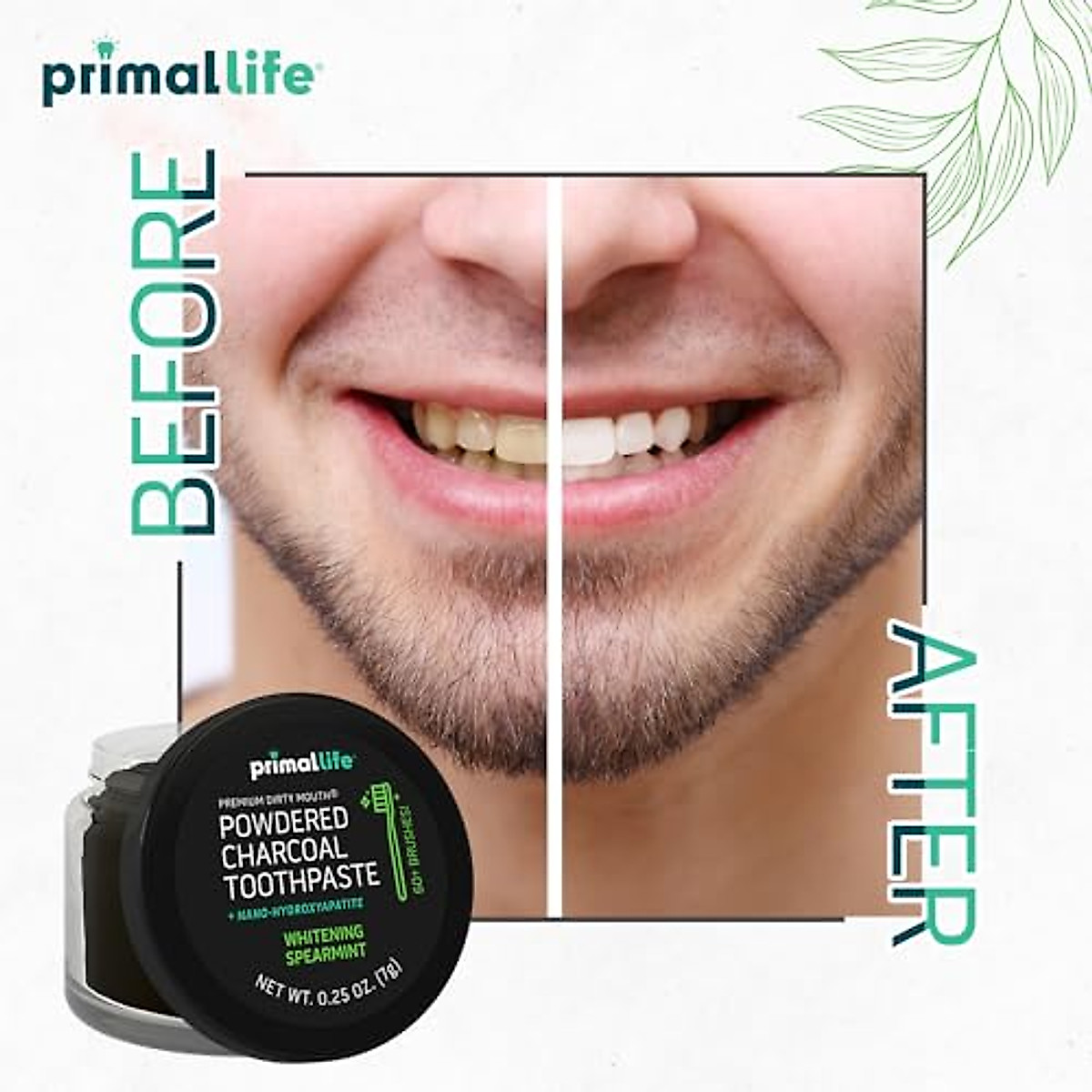 Primal Life Organics - Dirty Mouth Toothpowder, Activated Charcoal Tooth Cleaning Powder, Essential Oils with Kaolin & Bentonite Clay, 200+ Brushings, Organic, Vegan (Black Spearmint, 0.25 oz)