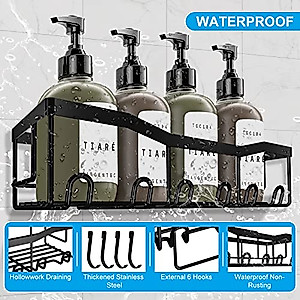 MEINV 5 Packs Shower Caddy Shelves, Black Self Adhesive Shower Shelf Organizer with Hooks and Towel Rod, Wall Mounted Rustproof Stainless Steel Inside Shower Racks No Drilling for Bathroom Kitchen