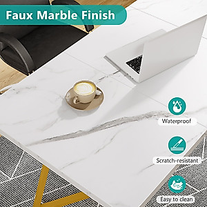 Tribesigns Modern Gold Computer Desk: 55 Inches White and Gold Home Office Desk with Metal Legs, Faux Marble Study Writing Table for Small Spaces, Simple Desk for Bedroom