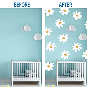 16 PCS Big Daisy Wall Decals Peel and Stick White Daisy Stickers Flower Wall Stickers Cute Floral Wall Decals for Girls Kids Nursery Bedroom Living Room Playroom Classroom Home Wall Art Decor