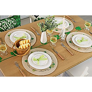 Feuille Round St Patricks Day Placemats Set of 4 PP Shamrock Placemats for Dining Table St Patrick Table Mats Green Embroidery Perfect for St Patricks Day Decorations