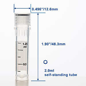 CryoKING Cryovials Sterile Tubes 2ml Lab Vials with Caps Cryovial for Low Temperature Storage, Pack of 500