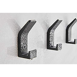 ALORE Bathroom Towel Hooks, Space Aluminum Coat Hook Robe Coat and Bath Brush Hook for Bath Kitchen Garage Hotel, Modern Heavy Duty Wall Mounted, Pack of 5(Black)