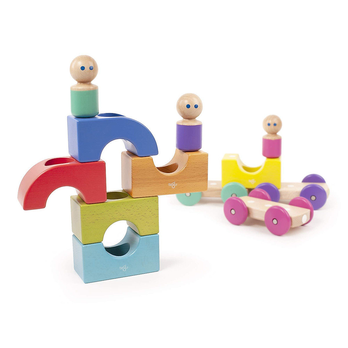 12 Piece Tegu Magnetic Tram Building Block Set, Rainbow