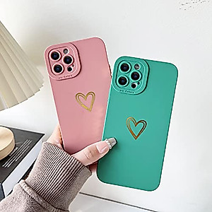 Yeddabox Compatible with iPhone 12 Pro Max Case for Women, Bronzing Luxury Heart Phone Case Cute Soft TPU Shockproof Full Camera Lens Protective Cover for iPhone 12 Pro Max 6.7 Inch - Burgundy