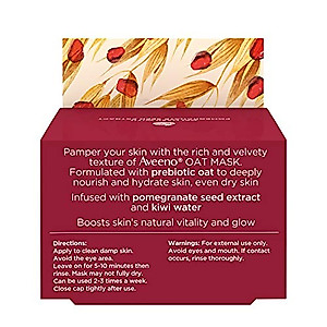 Aveeno Oat Face Mask with Pomegranate Seed Extract, Kiwi Water, and Prebiotic Oat, Hydrating Full Face Mask for Glowing Skin, Paraben Free, Phthalate-Free, 1.7 oz
