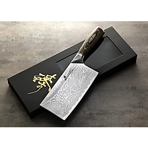 ZHEN Thunder-V Series Japanese 67 Layers VG-10 Damascus Steel Light Slicer Chopping Cleaver, 6.5-inch