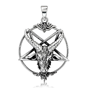 WithLoveSilver Sterling Silver 925 Pentagram Pentacle Goat Horned God Cernunnos Pendant