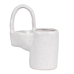 Creative Co-Op Stoneware Dish Brush, White Speckled Finish Sponge Holder