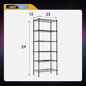 BestOffice Adjustable Wire Shelving Storage Shelves Heavy Duty Shelving Unit for Small Places Kitchen Garage (Black, 13" D x 23" W x 59" H)
