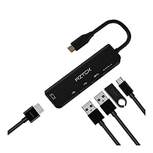Aluminum USB Hub, USB-C Hub with 2.0 and 3.0 USB Ports, HDMI Port and 5V Charger, 5-in-1 USB Hub for USB C Devices, Black - AZTCK