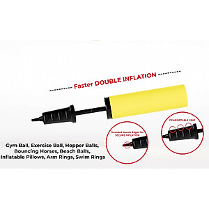 AppleRound Dual Action Hand Air Pump for: Gym Ball, Exercise Ball, Hippity Hop Bouncer, Hopper Balls, Inflatable Bouncing Horse (Pack of 1)