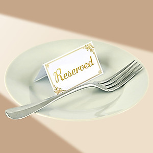 Lesnala 120Pcs Gold foil reserved table signs Reserved table signs for wedding Gold table reserved cards Double sided reservado para mesa tent card for Event Reception Seats and Places Accessories