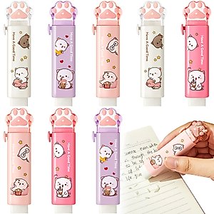 8 Pcs Cat Paw Shaped Erasers Push Pull Design Retractable Pastel Aesthetic Pencil Kawaii Cute Rubber for Kids Students School Office Stationery (Purple, Pink, White, Peach)