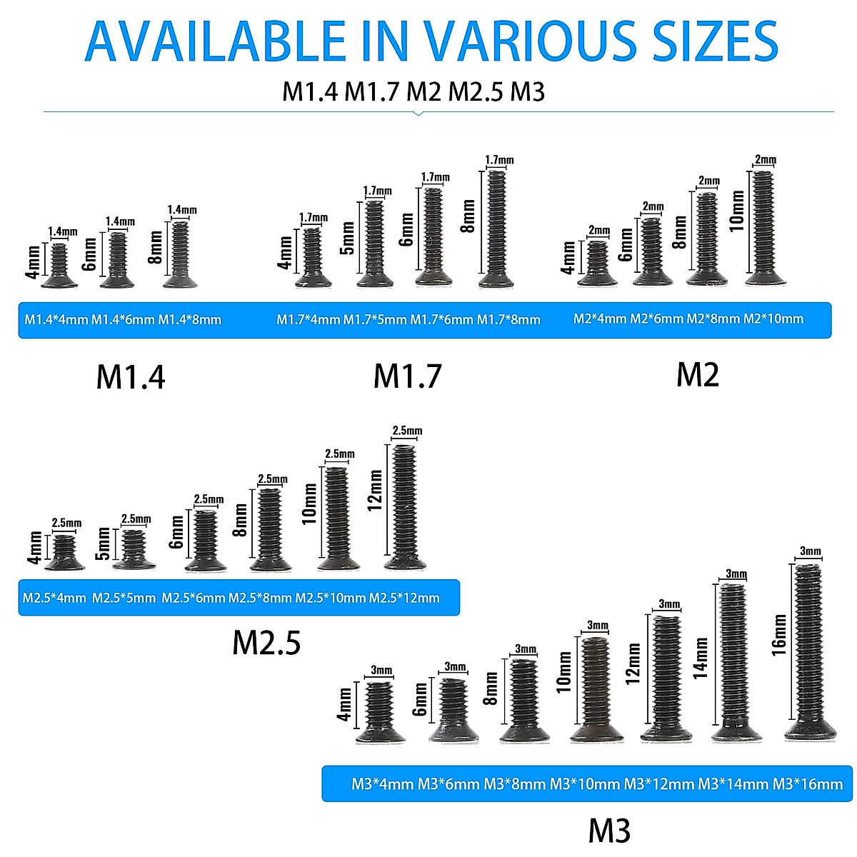 MEIYYJ 720pcs Laptop Notebook Screws Set,Replacement Computer Screws Kit,M1.4,M1.7,M2,M2.5,M3 countersunk Flat Head Phillips Mini Screw Set for Electronic Repair.