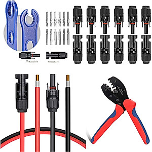 BougeRV Solar Wiring Kit, 6 Pair Solar Connectors and 1 Pair 20 Feet Solar Cable and 1 Pair Solar Panel Cable Spanner Tool and 1 PCS Solar Panel Cable Connector Crimper Tool for Solar Panel
