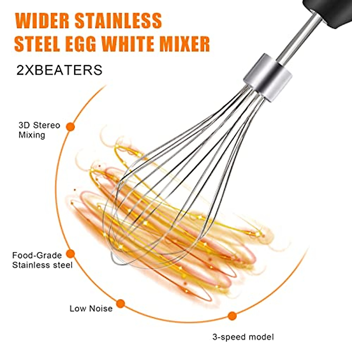 Electric Hand Mixer Whisk| Wireless Rechargeable Handheld Egg Beater with 2 Stainless Steel Mixing Heads | Portable Kitchen Aid Hand Mixer for Egg, Milkshake Cream, Cake, Baking & Cooking-Black