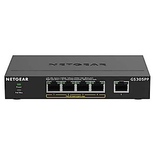 NETGEAR PoE Switch 5 Port Gigabit Ethernet Unmanaged Network Switch (GS305PP) - with 4 x PoE+ @ 83W, Desktop or Wall Mount