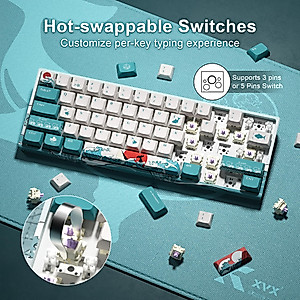 60 Percent Keyboard, XVX M61 Pro 3-Modes Wireless Mechanical Keyboard, Hot-Swappable Custom Gaming Keyboard, RGB Backlit Keyboard for Windows Mac PC Gamers(Coral Sea Theme, Pre-lubed Linear Switch)