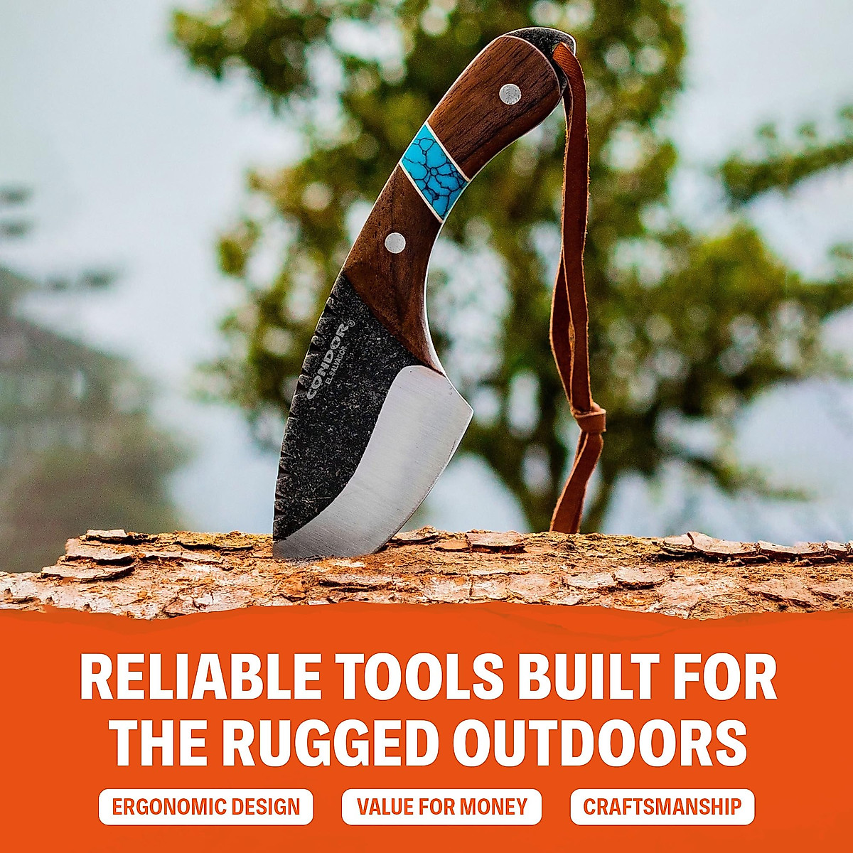 Condor Tool & Knife Blue River Skinner | Hunting Knife | Pocket Sized Stainless Steel Full Tang Knife with Hand Crafted Leather Sheath | Fixed Blade Hunting Knife | 3.92in Blade | 8.11oz (3.5mm Thick)