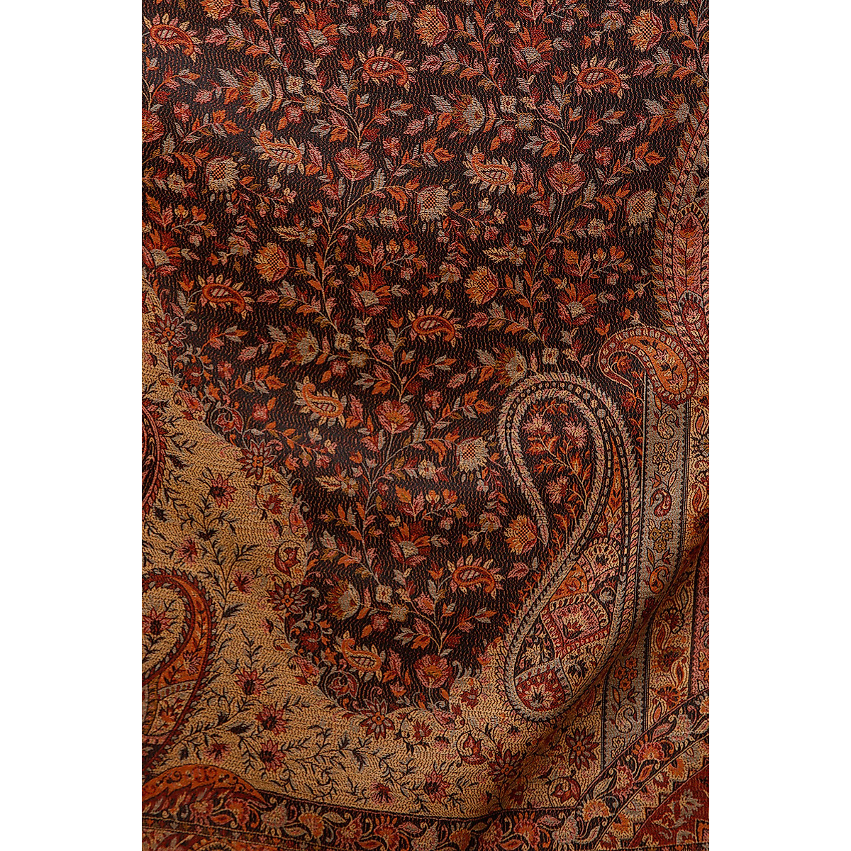 Exotic India Reversible Jamawar Shawl with Woven Paisleys - Color Caviar Black