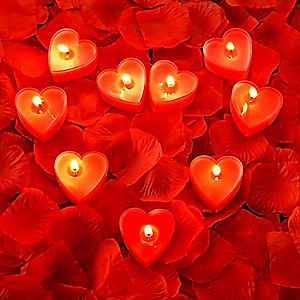 200 Pieces Artificial Rose Petal 9 Pieces Heart Shape Candles Romantic Love Candle Tealight Candle Girl Scatter Petal for Wedding Valentine's Day Dinner Cake Decor Party Favor