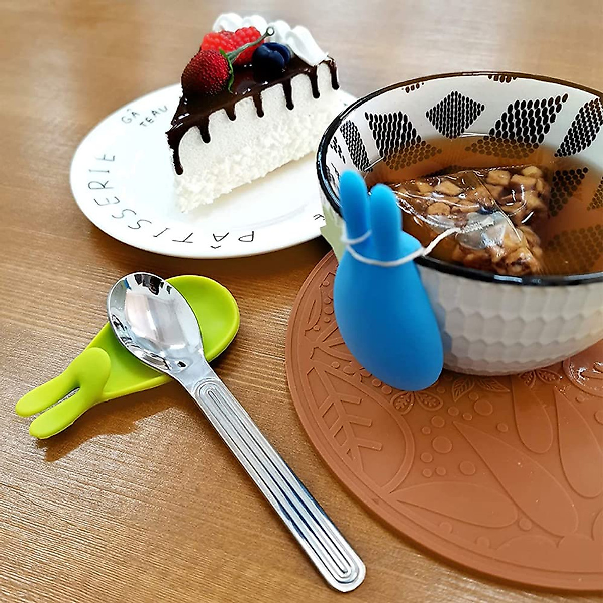 5Pcs Cute Rabbit Shape Silicone Tea Bag Holder Tea Accessories for Cup Mug Candy Colors Gift