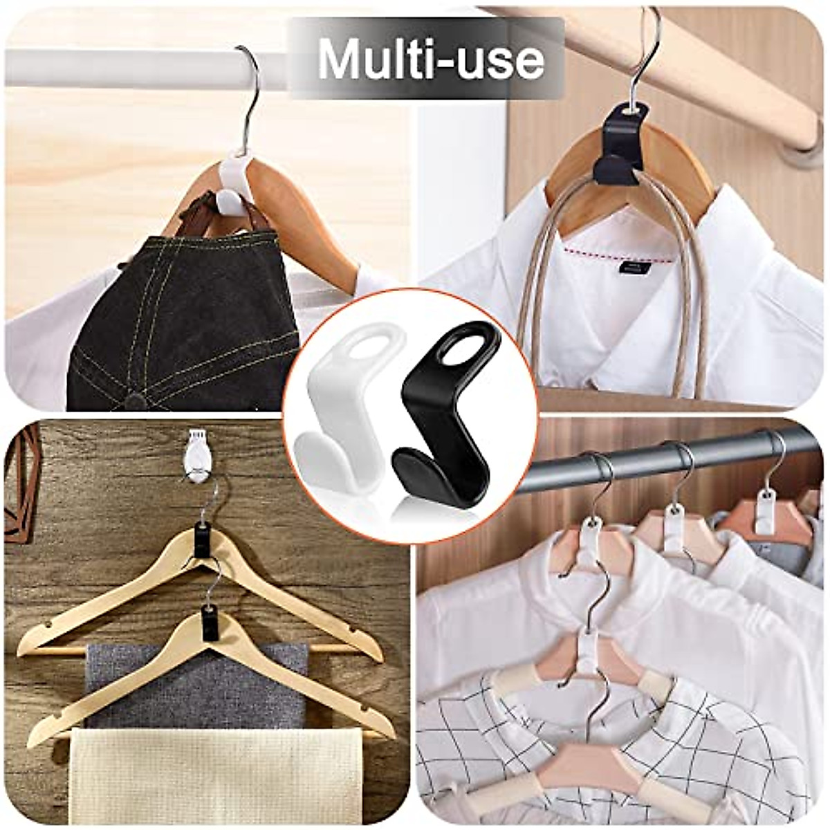 Clothes Hanger Connector Hooks, Hanger Extender Clips, 68 Pcs Cascading Clothes Hangers Space Saving, Black White Plastic Hanger Organizer