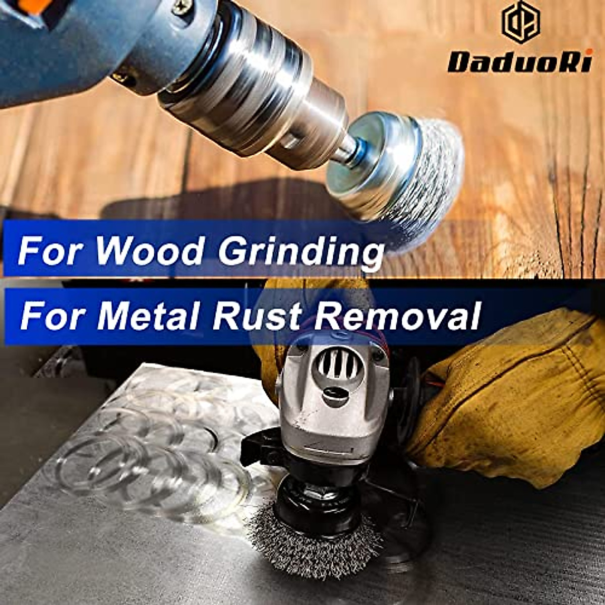 8 Pack Wire Brush for Drill, DaduoRi 3-4 Inches Wire Wheel Cup Brush Set, Drill Wire Brushes for Fast Cleaning Rust or Multipurpose Grinding (1/4" Hex Shank)