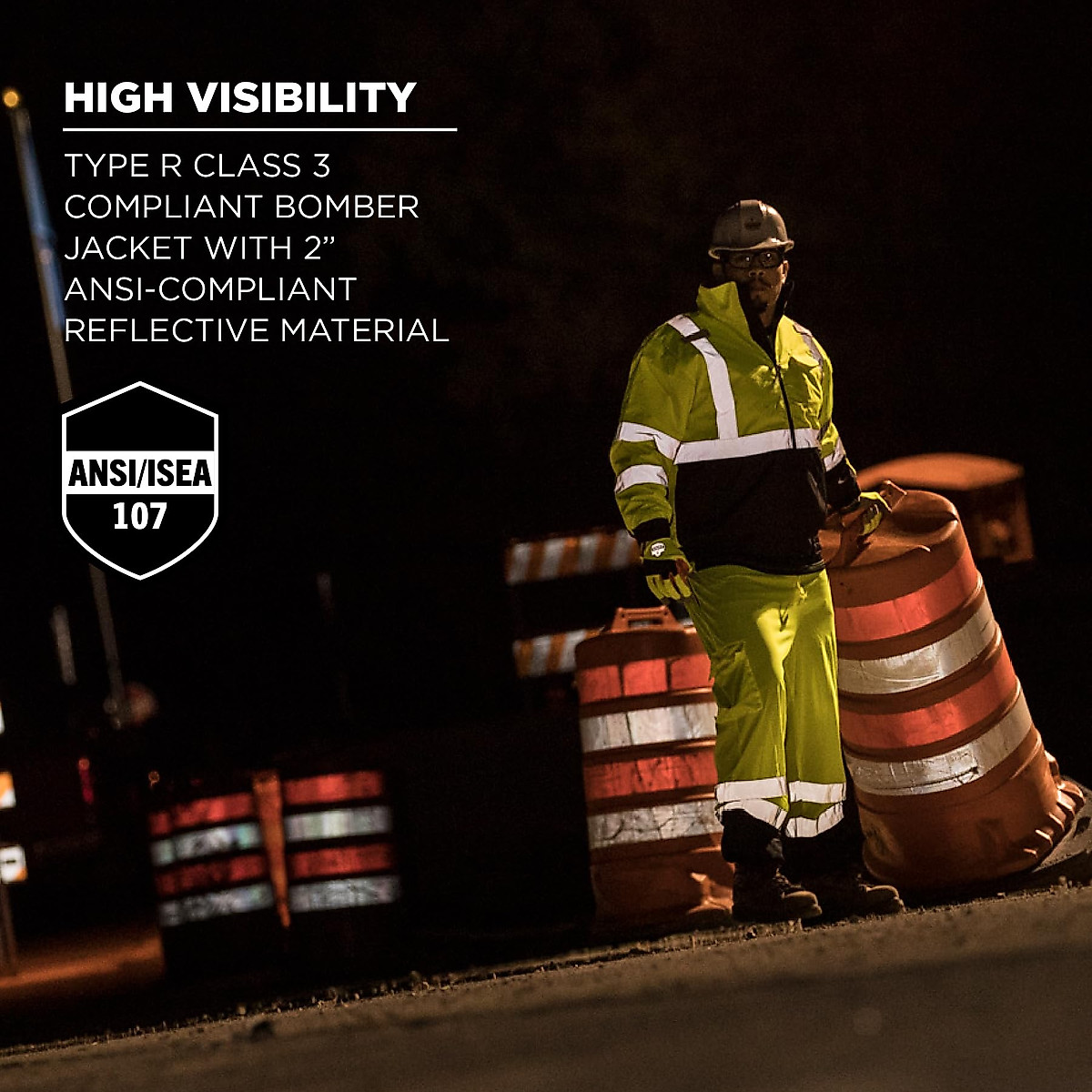 Ergodyne Unisex Adult Hi Vis Safety GloWear 8377 Type R Class 3 Lime Quilted Bomber Jacket, Small, Lime, Small US