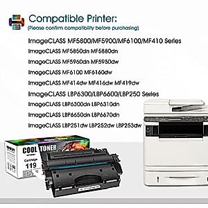 Cool Toner Compatible Toner Cartridge Replacement for Canon 119 119II Toner for Canon ImageClass MF6160dw MF414dw MF5950dw MF5880dn MF5850dn MF416dw LBP253dw LBP6300dn MF5960dn Printer (Black, 4-Pack)