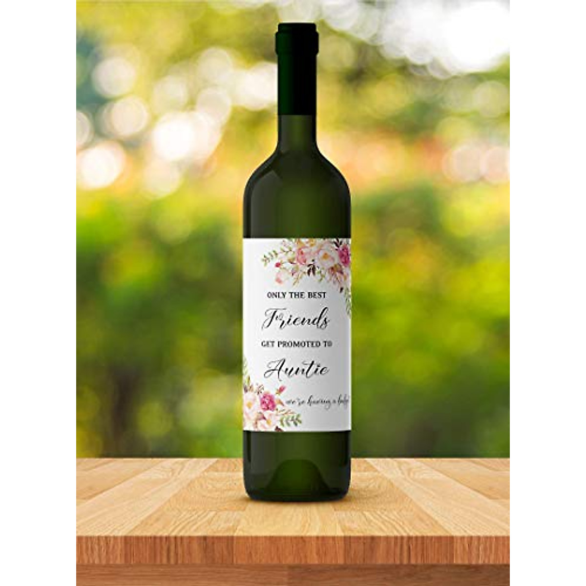 FRIENDS Pregnancy Announcement Wine Labels ● SET of 4 ● Only the Best FRIENDS Get Promoted to AUNTIE Labels, Aunties, Pregnancy Reveal Wine Bottle Label WATERPROOF (Blush Rose)