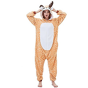 ABENCA Women Deer Onesie Pajama Reindeer Costume Adult Animal Halloween Christmas Cosplay Fawn Onepiece, M