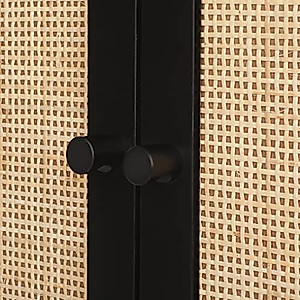wirrytor 2 Sets of Storage Cabinet with Handmade Rattan Decorated Doors, Rattan Sideboard Buffet Cabinet with Storage for Living Room, Dining Room, Entryway, Kitchen, Black
