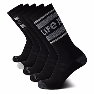 Life is Good Men's Athletic Socks - Performance Cushion Crew Socks (5 Pack), Size 6-12.5, Black